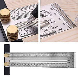 Precision Marking T-Rule Stainless Steel T Type Hole Ruler Scribing Gauge Marking Measuring Tool with Automatic Pencil 200mm/300mm/400mm(200mm)