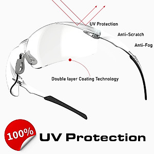 IMPACTABLE ANSI Z87.1 Safety Glasses, Anti-Fog UV Impact Scratch Resistant for Eye Protection at Work, Sports, Shooting, Pickleball, Racquetball, Clear Wraparound Lenses, No-Slip Nose Grip, 1 Pack