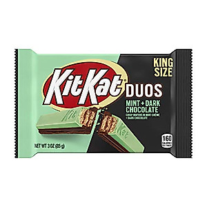 KIT KAT DUOS Mint Creme and Dark Chocolate King Size Wafer Candy, Individually Wrapped, Bulk, 3 oz Bars (24 Count)