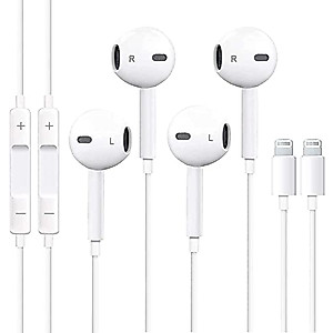 2 Pack-Apple Earbuds/Wired Earphones/iPhone Headphones/Lightning [Apple MFi Certified] Built-in Microphone & Volume Control Compatible with iPhone 7/8/X/11/12/13/14/Pro/Pro Max, Support All iOS System