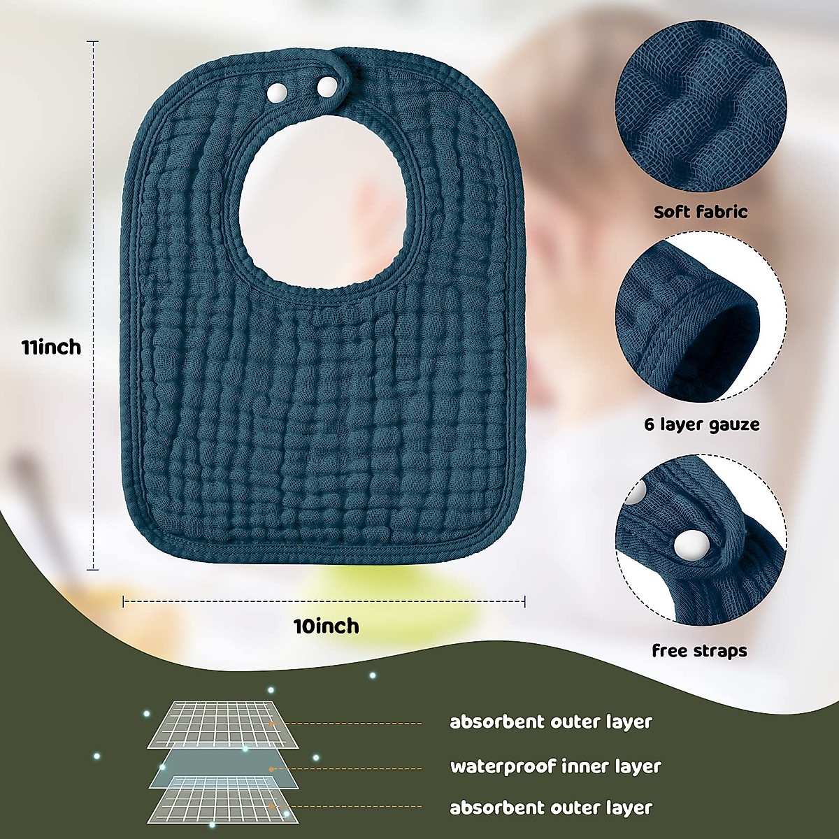 Tallew 8 Pack Baby Burp Cloth Muslin Sets Unisex Bibs Muslin Burp Cloth Cotton Burp Rags Absorbent Soft Burping Cloth (Light Color)