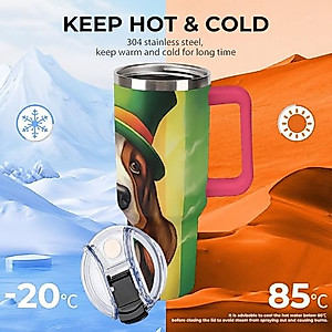 Basset Hound St Patrick's Day 40 Oz Stainless Steel Cup Travel Tumbler with Handle and Straw Lightweight Coffee Mug for Home Office