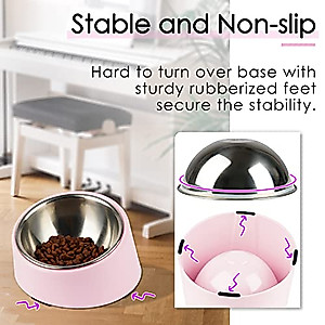 SuperDesign Mess Free 15° Slanted Bowl for Dogs and Cats, Tilted Angle Bulldog Bowl Dog Feeder, Non-Skid & Non-Spill, Easier to Reach Food S/0.5 Cup Pink