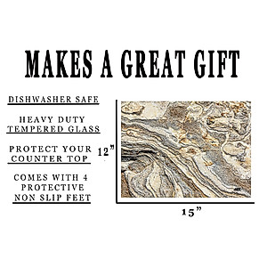 Rogue River Tactical Light Granite Stone Marble Gray Brown White Pattern Textured Marble Art Kitchen Glass Cutting Board Modern Decorative Gift Abstract Wavy Contrast Design