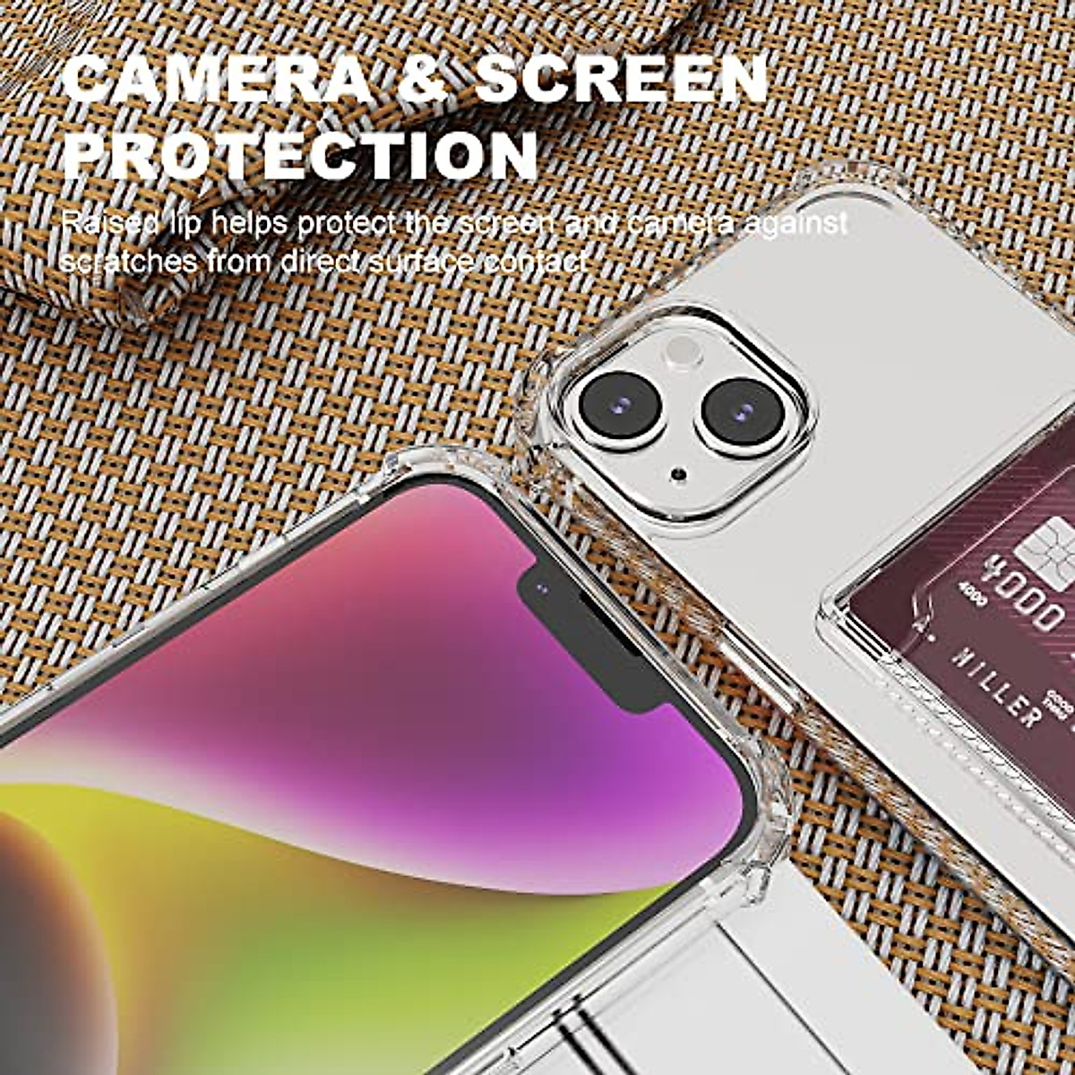 Wuwedo for iPhone 14 Plus Clear Card Case, Protective Shockproof TPU Slim Wallet Phone Case with Card Holder