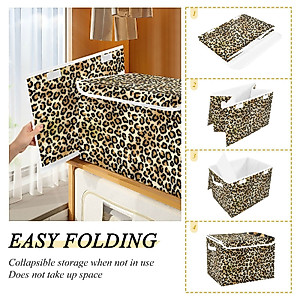 Kigai Fashion Colorful Leopard Animal Print Storage Bin, Storage Baskets with Lids Large Organizer Collapsible Storage Bins Cube for Bedroom, Shelves, Closet, Home, Office 16.5 X 12.6 X 11.8 Inch
