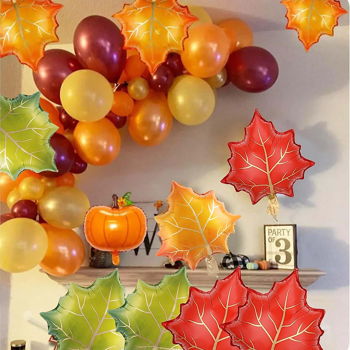 WRBAJIS 9Pcs Fall Maple Leaf Balloons Fall Leaves Foil Balloons Thanksgiving Mylar Balloon Kit for Festival Holiday Thanksgiving Autumn Harvest Birthday Wedding Party Decorations Green Yellow Red