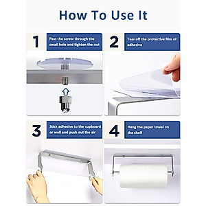 JARLINK Paper Towel Holder with Adhesive Under Cabinet, Removable Stainless Steel for Home Kitchen, Easy Tear and Wall Mounted, No Drilling, Silver