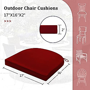 Cozyide Outdoor Chair Cushions, Waterproof Patio Seat Cushions with Adjustable Straps, Round Corner Patio Chair Cushions for Garden, Burgundy, 17x16x2 Inch (Pack of 4)