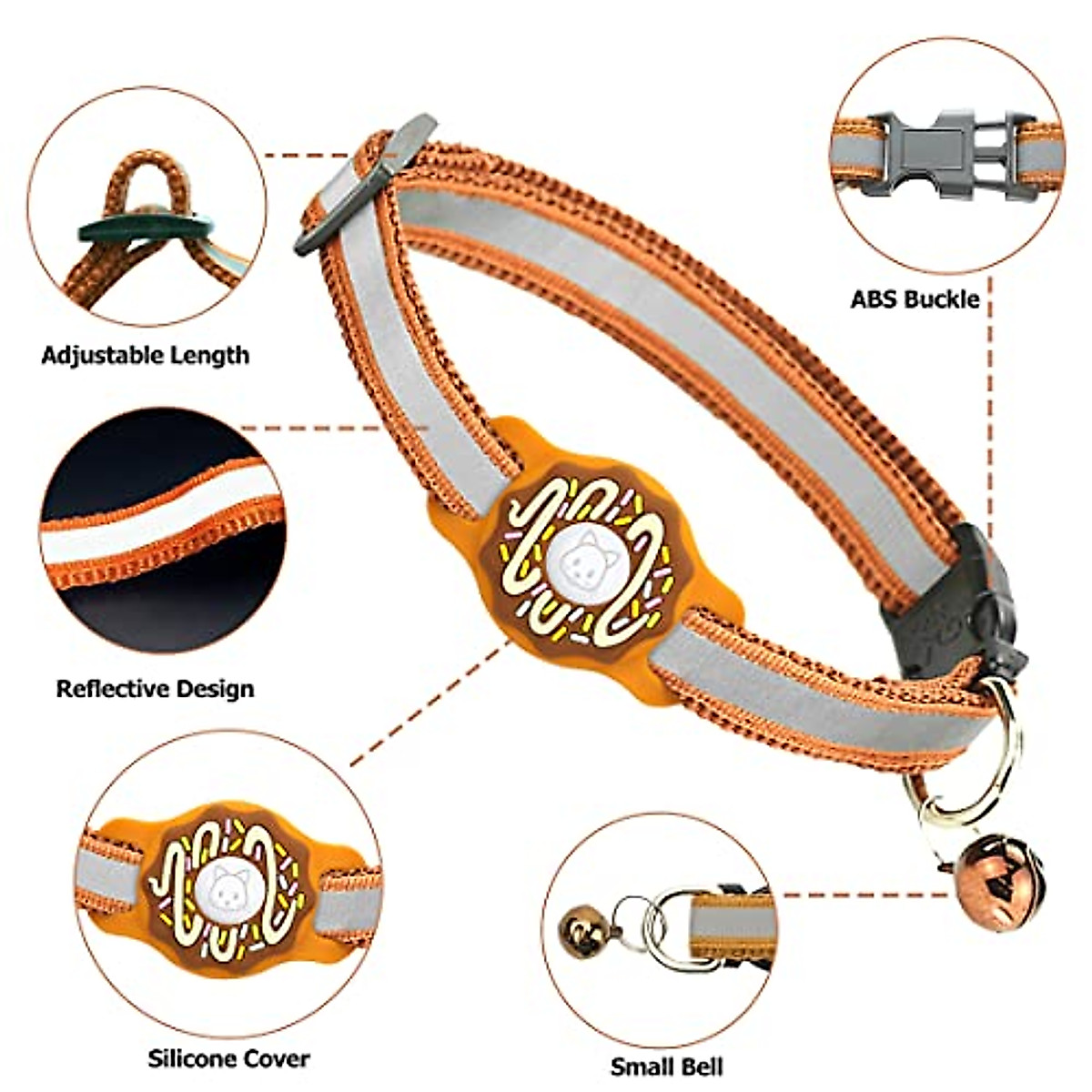 Airtag Dog Collar, Toirneach Adjustable Reflective Dog Collars with AirTag Holder Waterproof Integrated Silicone AirTag Cat Collar Holderwith Bell and Breakaway Buckle Width 0.6 inches