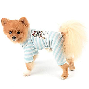 Zunea Dog Pajamas for Small Dogs Girl Boy Soft Cotton Puppy Clothes Jumpsuit Sleeping Wear Rompers Striped Printed Bodysuit Pyjamas Pet Overalls Outfits Apparel for Chihuahua Doggie Cat Blue M