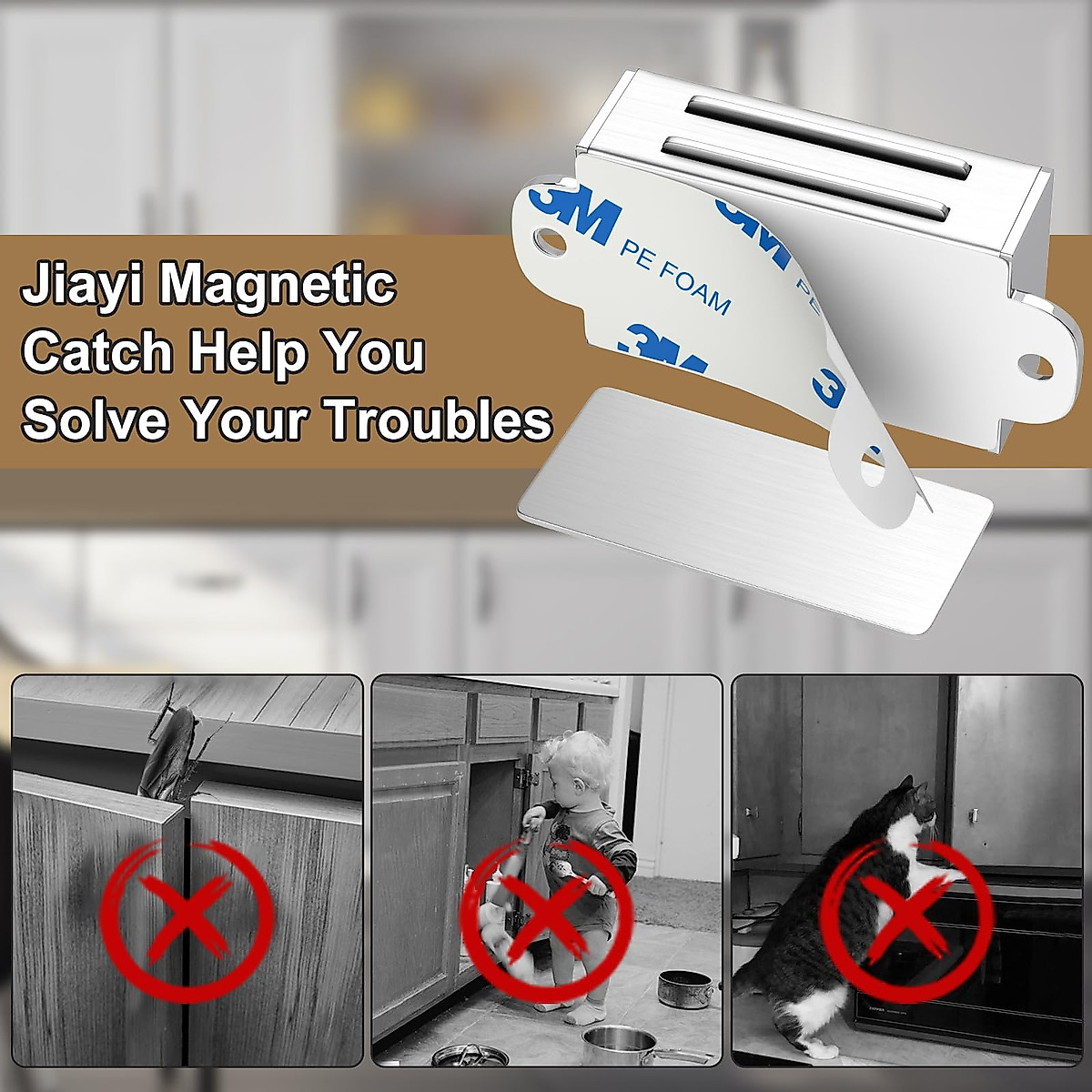 Cabinet Magnetic Catch Jiayi 4 Pack Magnetic Door Catch Self Adhesive Cabinet Door Magnet Latch Stainless Steel Magnetic Cabinet Latch for Kitchen Magnetic Catch Closet for Drawer