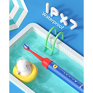 Bitvae Kids Electric Toothbrush, Child Toothbrush, Toddler Electric Toothbrush for Boys and Girls, Pink Blue Toothbrush, Kids Toothbrush with 3 Modes, Pressure Sensor