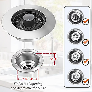 Anlige Kitchen Sink Drain Strainer,3 in 1 Pop Up Kitchen Sink Stopper,Made of Brass Material,with an Extra Basket Strainer,Sink Bounce Core Drain Strainer,Universal for US Standard 3-1/2 Inch,Silver