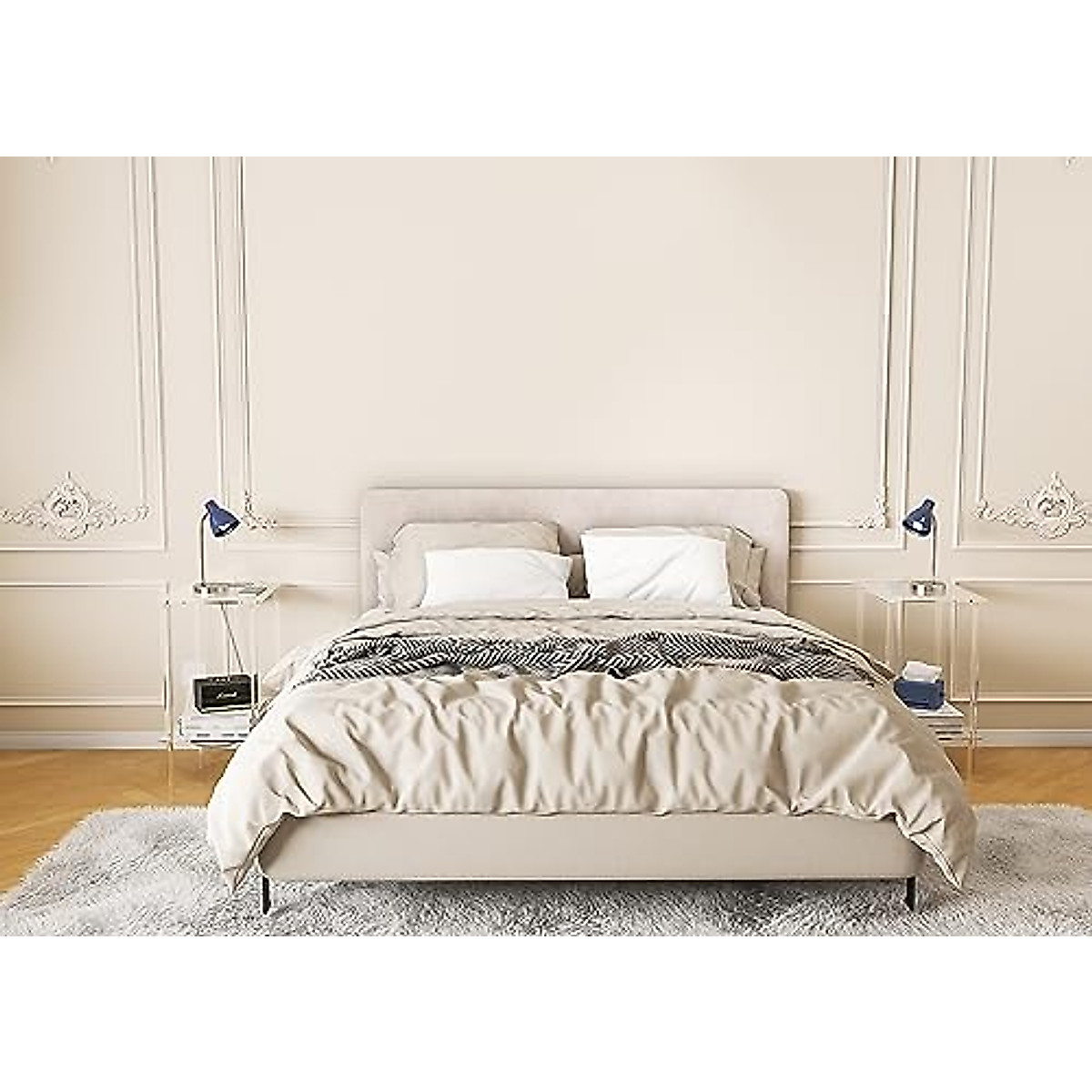 Eglaf Acrylic Side Table Set of 2 with Charging Station & USB Ports - Small End Table - Nightstand Bedside Table for Living Room, Bedroom - 15.7'' L x 11.8'' W x 21.7'' H, 2 Tier