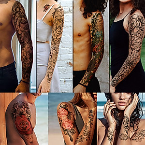 46 Sheet Full Arm Temporary Tattoo for Women with Peony Bird Daisy Rose Half Arm Flower Chrysanthemum Temporary Tattoos for Girls Boys Long Lasting Butterfly Fake Tattoo for Youngs