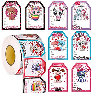 720 Pieces Valentine Gift Tags Sticker Self Adhesive Valentine Kraft Tags Stickers Name Paper Tags Valentine's Day Presents Labels for Valentine Present Decoration (Animal Style)