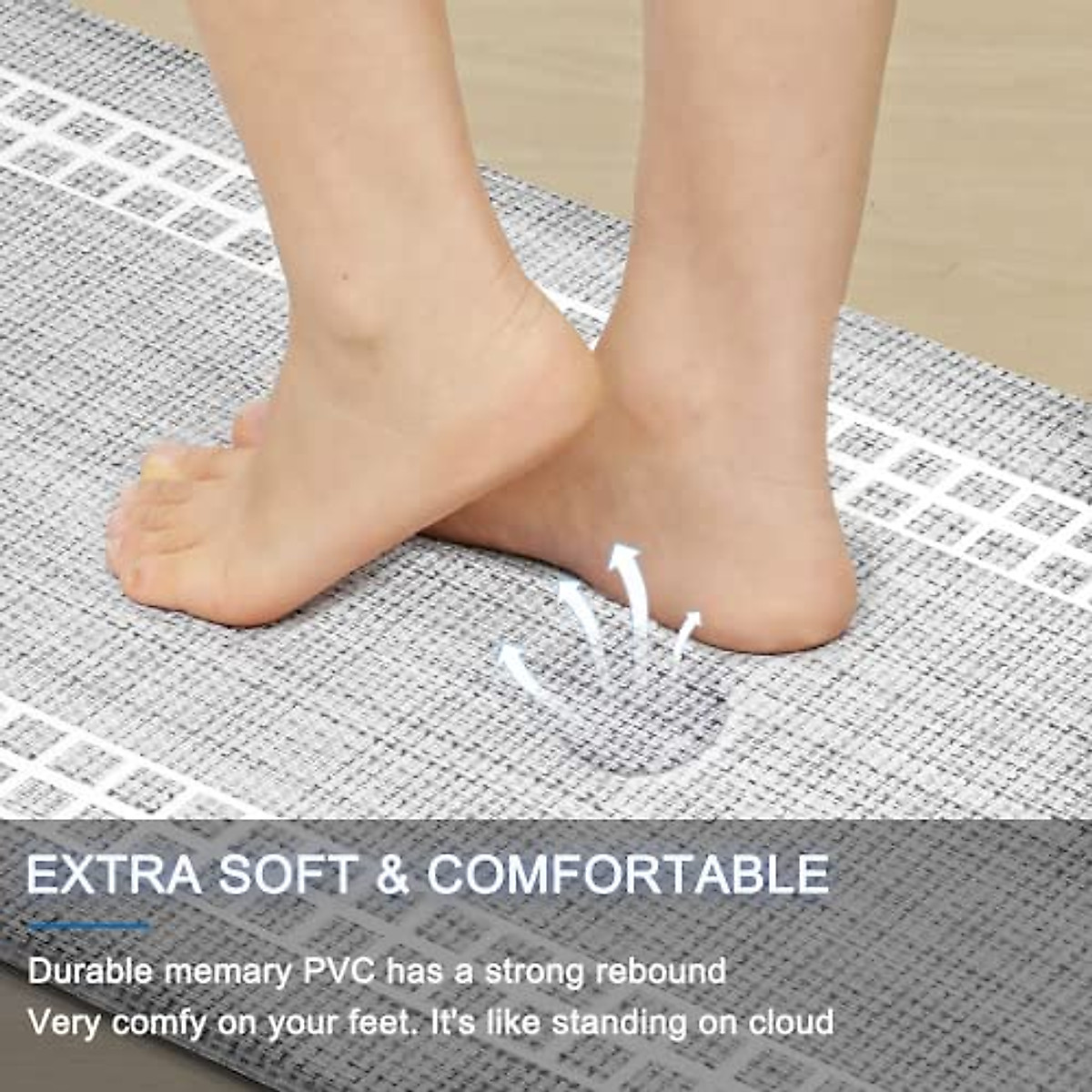 WEZVIX Anti Fatigue Kitchen Rugs Set [2 PCS], Cushioned Waterproof Floor Mats, Kitchen Rugs and Mats Non-Skid, Ergonomic Comfort foam Kitchen Mat for Floor Home, Office, Sink, Laundry - Grey and White