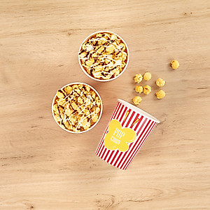 Restaurantware-Bio Tek 32 Ounce Popcorn Cups, 100 Striped Popcorn Tubs - Greaseproof, Disposable, Red Paper Party Popcorn Containers, For Movie Nights