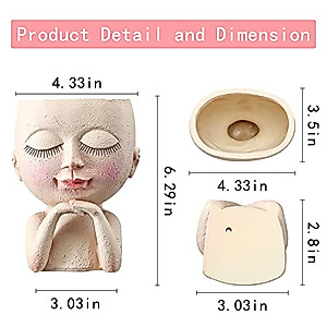 ZJ Whoest Cute Succulent Planter - Face Planter Flower Pot - Kawaii Head Planters -Unique Outdoor Indoor Planter - with Drainage Hole - (Doll Meditation)
