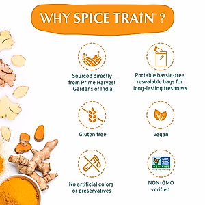 SPICE TRAIN, Ginger Powder (14oz/397g) No Additives, No Preservatives, No Fillers | Ginger Root Powder from India | Raw, Gluten Free, Non GMO | Perfect for Cooking, Baking | Resealable Zip Lock Pouch