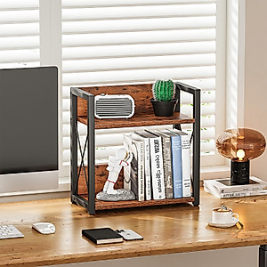 Giikin Counter Shelf Organizer, 2 Tier Kitchen Spice Rack for Countertop, Wood Coffee Counter Organizer for Home (Rustic Brown)