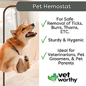 Vet Worthy Pet Hemostat - Stainless Steel Straight Hemostat to Remove Excess Hair, Burrs, Thorns - Professional Pet Grooming Tool for Cats and Dogs
