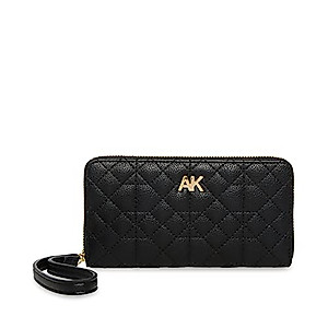 Anne Klein Womens Ak Quilted Ak Zip Around Wallet top handle satchel, Black, One Size US