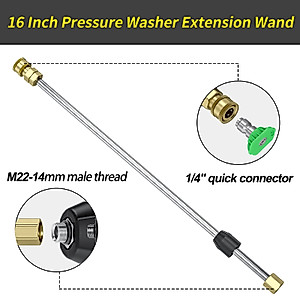 POHIR Pressure Washer Gun 3600 PSI with 3/8'' Swivel Quick Connect Extension Wand, M22 15mm and M22 14mm Fitting 30 Inch 7 Nozzle Tips, Yellow