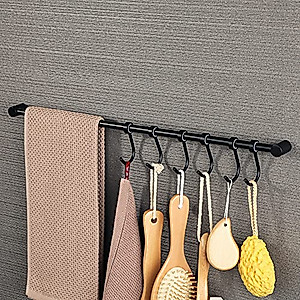 Alise 22 Inch Towel Bar Towel Rail Holder with 5 Adjustable Hooks Coat Rack Kitchen Tool and Utensil Rack for Bathroom Kitchen Wall Mount,SUS 304 Stainless Steel Matte Black