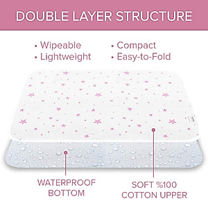 Kushies Deluxe Waterproof Changing Pad Liners - 20 x 30 inches Baby Changing Table Pad Covers - Baby Changing Pads in Pink Stars - Diaper Changing Pad Cover Waterproof for Changing Station