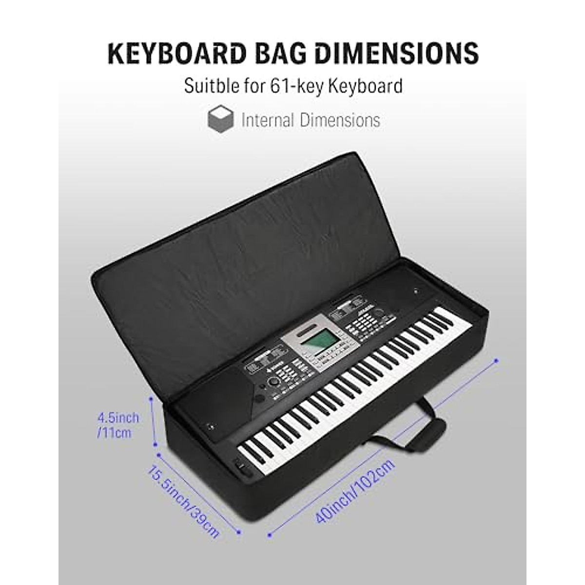 Donner 61 Key Keyboard Case, Portable Electric Piano Keyboard Gig Bag, Waterproof Durable 600D Nylon Oxford Cloth, 10mm Cotton Padded, 41"x 16"x 5", Black