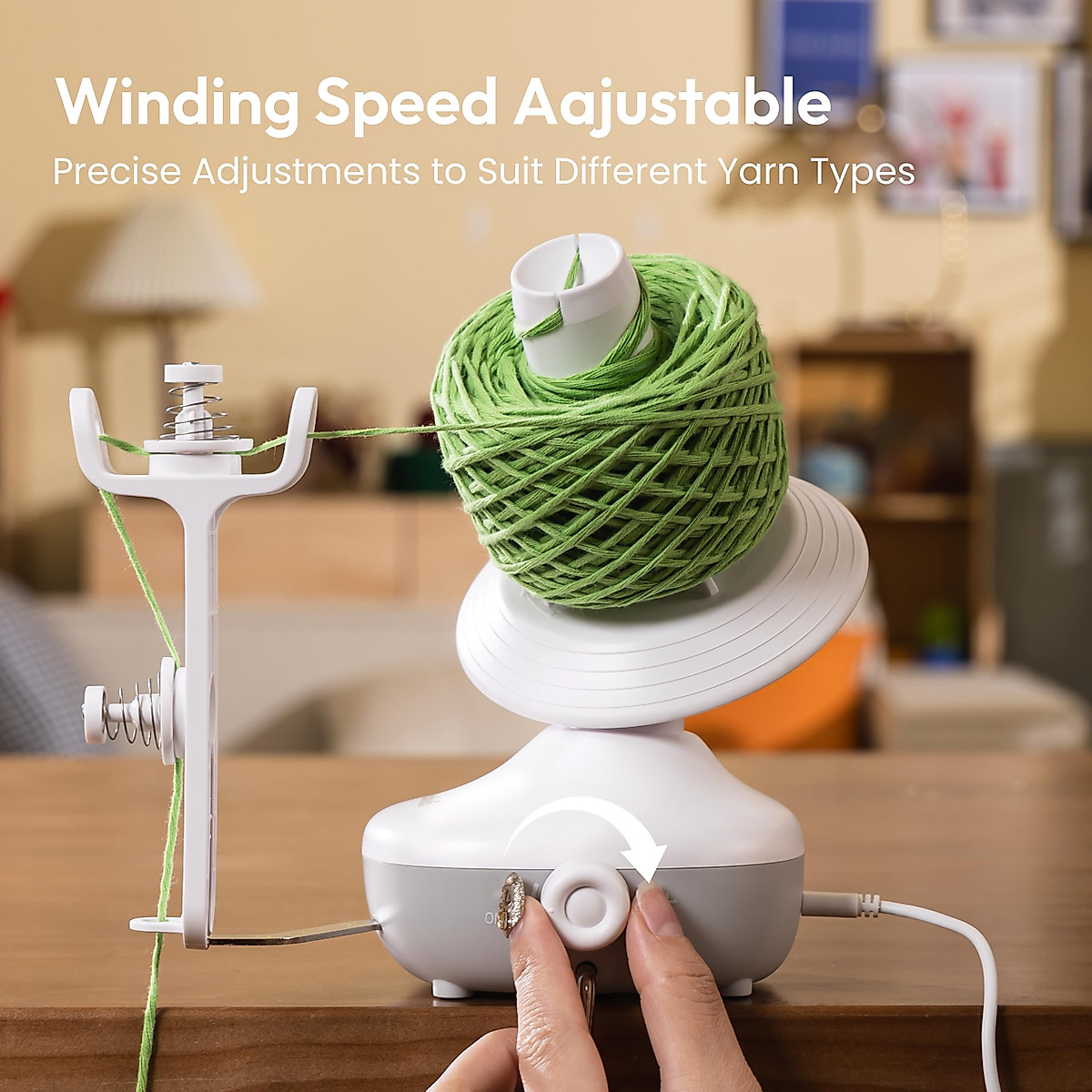 Etcokei Yarn Winder, Electric Yarn Ball Winder for Crocheting, Compact Yarn Cake Winder with Strong Tension Stepless Speed, Automatic Yarn Spinner Wool Winder, Ideal Helper for Knitting Lovers(White)
