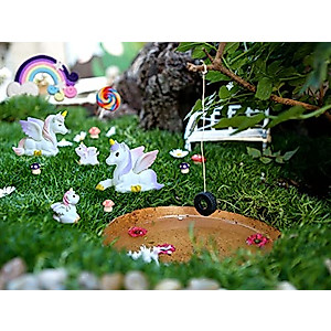 Yeaco 9pcs Fairy Garden Accessories Kit, Unicorn Family with 2 Big Unicorns, 2 Baby Unicorns, 1 Rainbow and 4 Mashrooms, Stocking Stuffer, Cake Decorations