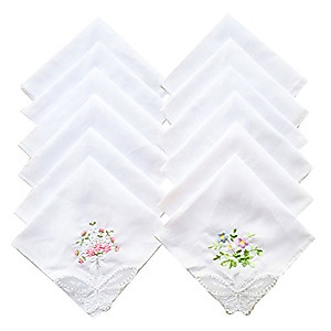 Mix Lot Womens Embroidery Floral Cotton Handkerchiefs Lace Border Wedding Hankies