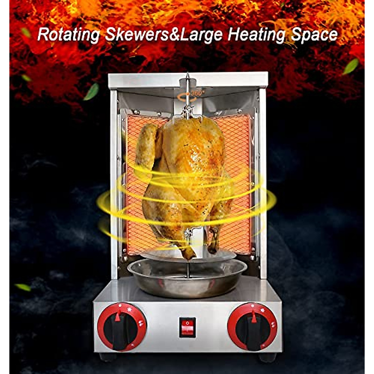 Li Bai Shawarma Machine Kebab Grill Gas Vertical Broiler Gyro Meat Rotisserie with 2 Burner for Restaurant Home Garden（Registered Design Patent）