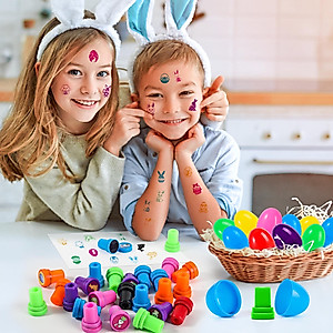 24PCS Easter Eggs + Stampers Egg Fillers, Basket Stuffers Plastic Surprise Perfect Hunt Party Favors Classroom Prize Supplies for Kids Boys Girls