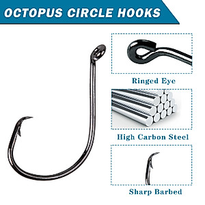 Circle Hooks Catfish Saltwater Fishing Hooks Assortment 2X Strong High Carbon Steel Offset Hooks Octopus Hooks Fishing Clips Kit for Catfishing Freshwater Saltwater (155pcs Kit)