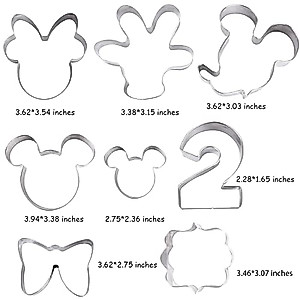 Cartoon Mouse Cookie Cutters, 8 Pack Baking Molds Stainless Steel Biscuit Sandwich Cake Cutter Set for 2nd Birthday Party Supplies Favors