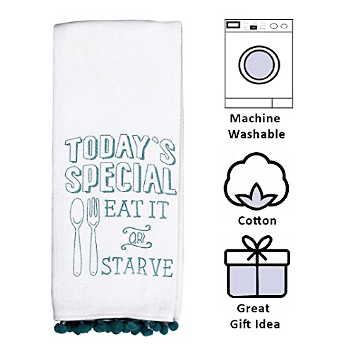 fillURbasket Cute Kitchen Towels Set Decorative Spring Dish Towels with Sayings Themed Inspirational Grateful Gray Teal Towels Kitchen Gift Set 16x28 100% Cotton