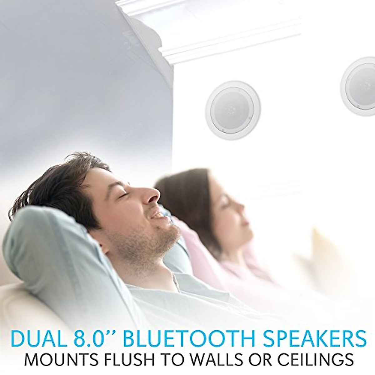 Pyle Pair 8” Bluetooth Flush Mount In-wall In-ceiling 2-Way Universal Home Speaker System Spring Loaded Quick Connections Polypropylene Cone Polymer Tweeter Stereo Sound 250 Watts , White,Single.