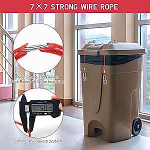 Anglecai Trash Can Lock 4 Pack, Garbage Can Lock for Animals Stop from Rummaging Heavy Duty Trash Can Lid Lock Universal Metal Lid Lock for Outdoor Garbage Cans with Nylon Coated Wire Rope