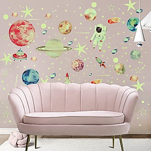 Glow in The Dark Stars Wall Stickers, Glowing Planets Astronaut Adhesive Stickers for Kids Bedroom, 849PCS Shining Galaxy Ceiling Decals, Solar System Space for Girls, Boys and Baby Room Decorations