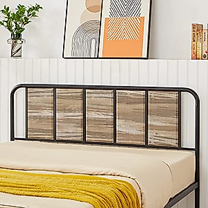 VECELO Queen Bed Frame Heavy Duty Metal Platform with Wooden Headboard Footboard Mattress Foundation 12 Strong Steel Slats Support Under Bed Storage/Easy Assemble