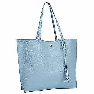 IBLUE Women Tote Bag Purse Large Faux Leather Shoulder Bag Tassel Satchel Handbags, D1059 (Lake Blue)