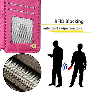 SUANPOT for iPhone 14 Pro Max 6.7" Wallet case with RFID Blocking Credit Card Holder,Flip Book PU Leather Phone case Protective Cover Cellphone Women Men for Apple 14 Pro Max case Wallet Rose Red