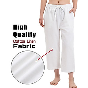 Bonnorth Women's Linen Beach Capri Pants Womens Lounge Loose Cropped Pants for Women Wide Leg Plus Size Casual Pants for Women Yoga Golf Lightweight Pants White XL