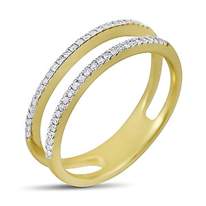 Belantina 1/6 Carat Diamond Double Row Band Ring for Women in 14k Yellow Gold (H-I, I1-I2, cttw) Size 7