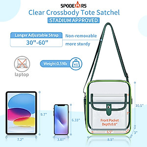 SPODEARS Clear Stadium Tote Bag for Concerts - 10.5"x8.5" Crossbody Purse with Bottle Holder & Adjustable Shoulder Strap, Green