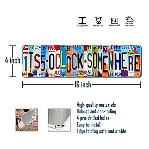 Bar Signs For Home Bar Decor Its 5 O'Clock Somewhere Sign Funny Metal Tin Sign Outdoor Bar Accessories Vintage Surfboard Decor Street Signs For Bedroom Bar Wall Decor Garage Decor It'S Five O'Clock